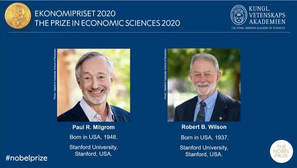 Premio Nobel de Economía 2020 para estadounidenses Milgrom y Wilson